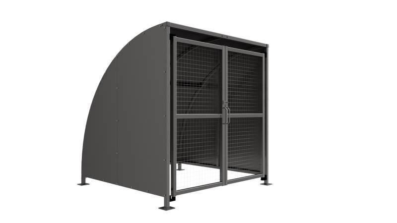 Bike Shelter with Mesh Gates: Curved Galvanised Sheet Roof Secure ...